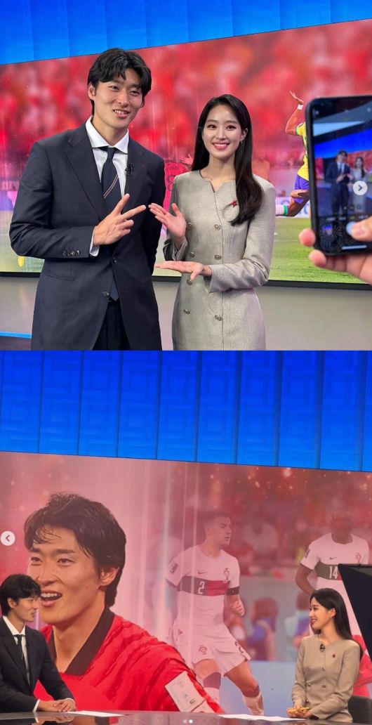 주시은, '얼굴 천재' 조규성과 투샷 공개 “오늘 ‘SBS 8뉴스’ #조규성선수 와 함께한다”